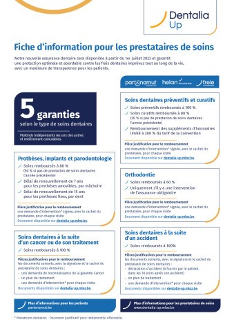 Dentalia Up - Informations pour prestataires de soins